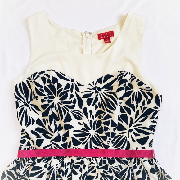 Elle | Dresses | Elle Black White Floral Dress Sz 8 | Poshmark